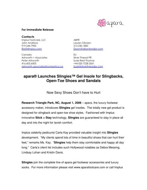 apara® Launches Slingies™ Gel Insole for Slingbacks, Open - Implus