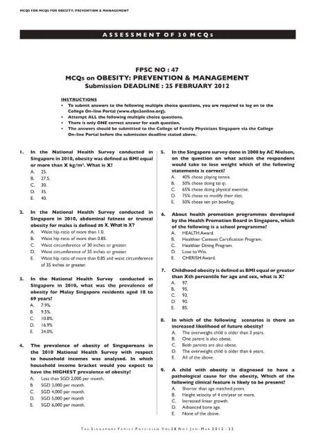 MCQ Assessment for Obesity - College of Family Physicians ...