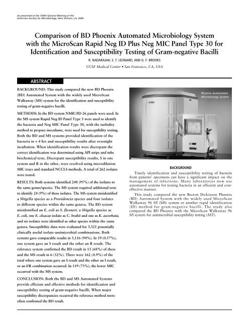 Comparison of BD Phoenix Automated Microbiology System with the ...