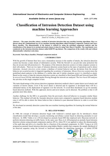 Classification Of Intrusion Detection Dataset Using Machine Learning