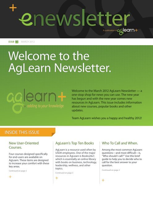 Welcome To The AgLearn Newsletter