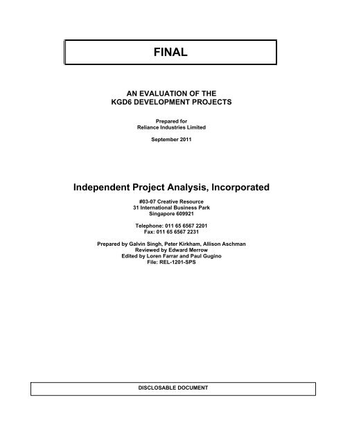 Independent Project Analysis, Incorporated - Reliance Industries Ltd