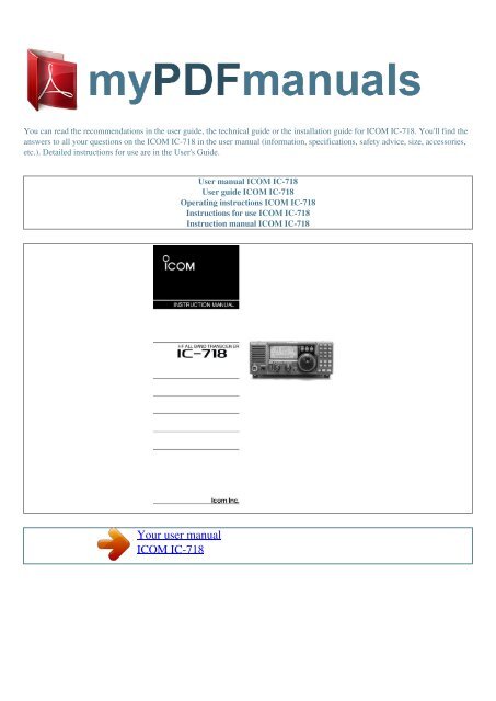 User manual ICOM IC-718 - MY PDF MANUALS