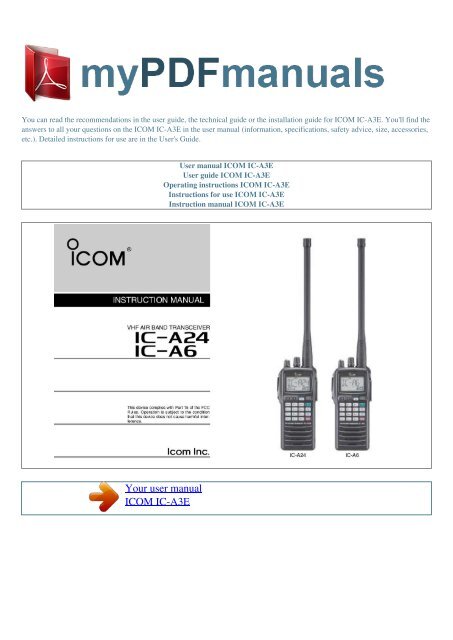 User manual ICOM IC-A3E - MY PDF MANUALS