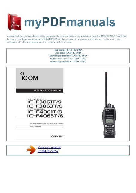 User manual ICOM IC-502A - MY PDF MANUALS