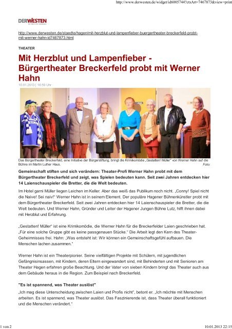 Mit Herzblut und Lampenfieber - Bürgertheater Breckerfeld probt mit