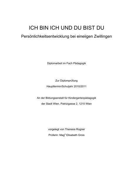 ICH BIN ICH UND DU BIST DU - Paedagogika