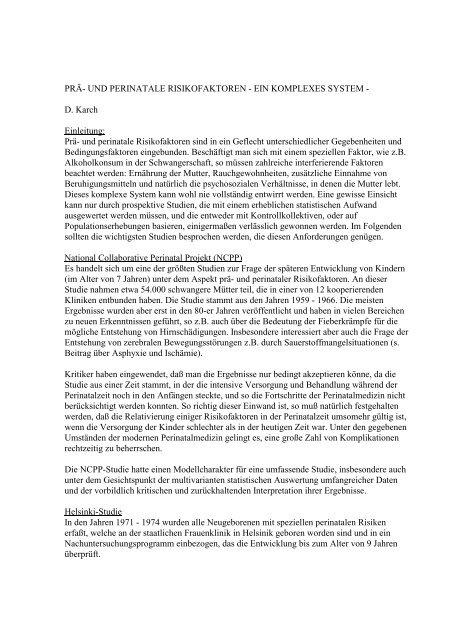 Prä- und perinatale Risikofaktoren- ein komplexes System