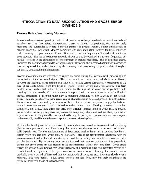 Introduction To Data Reconciliation And Gross Error Diagnosis