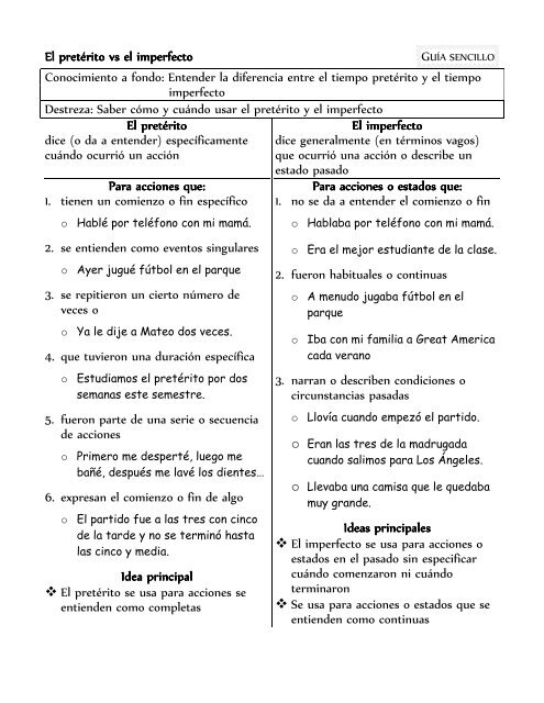 El pretérito vs el imperfecto El pretérito vs el imperfecto ...