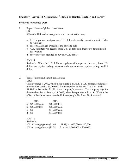 Chapter 7 – Advanced Accounting, 1 edition by Hamlen, Huefner ...