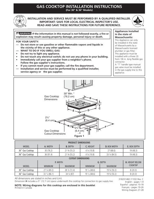 GAS COOKTOP INSTALLATION INSTRUCTIONS