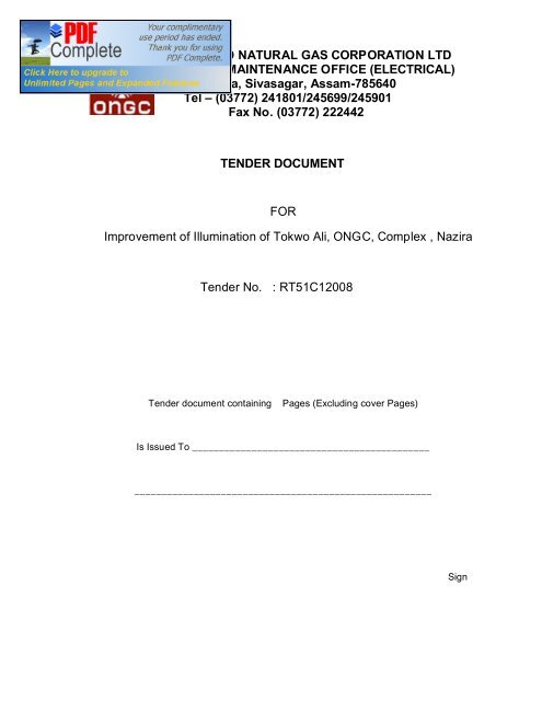 OIL AND NATURAL GAS CORPORATION LTD ... - ONGC Tender