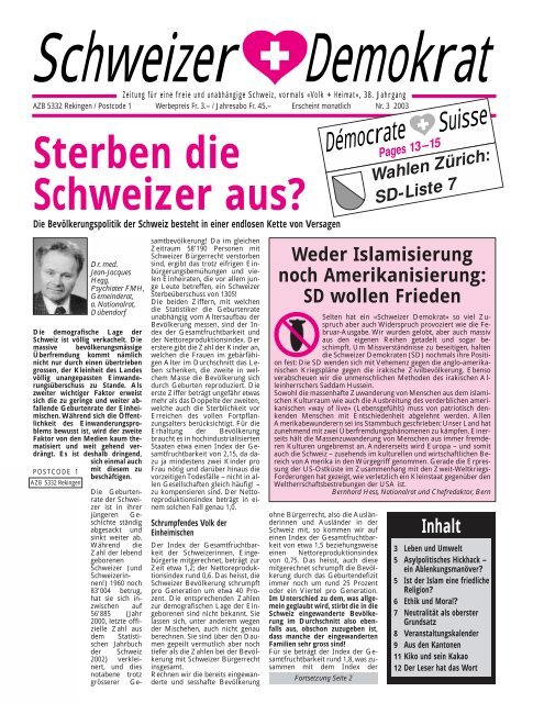 Sterben die Schweizer aus? - Schweizer Demokraten SD