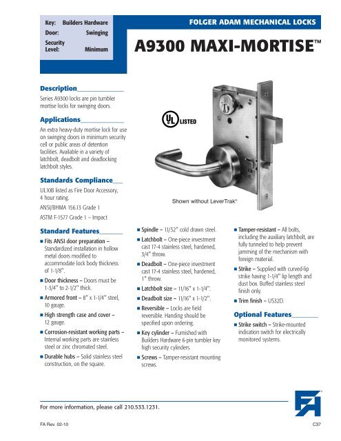 A9300 MAXI-MORTISE™ - Southern Folger