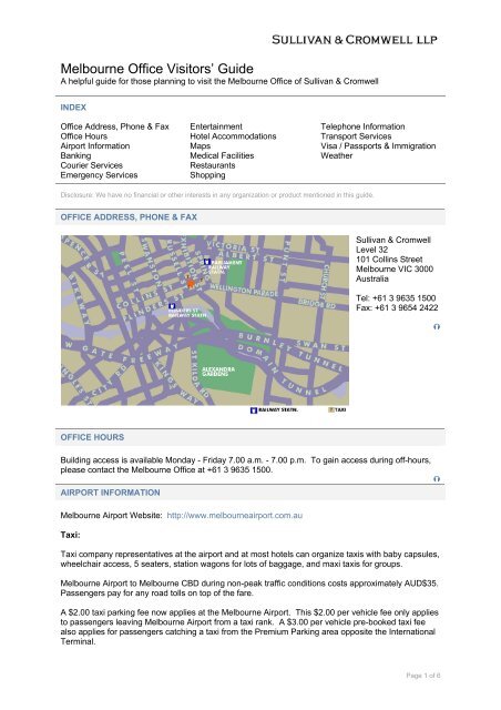 Melbourne Office Visitors' Guide - Sullivan & Cromwell