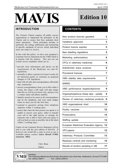 MAVIS - Edition 10 - April 1994 - Veterinary Medicines Directorate
