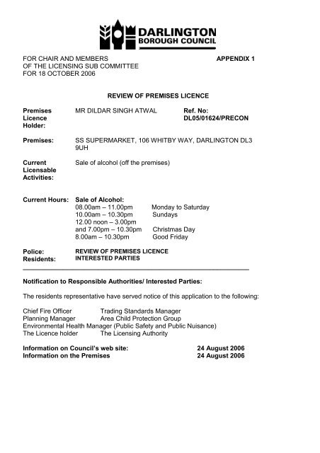 Item 4 - Review of Premises Licence - Darlington Borough Council