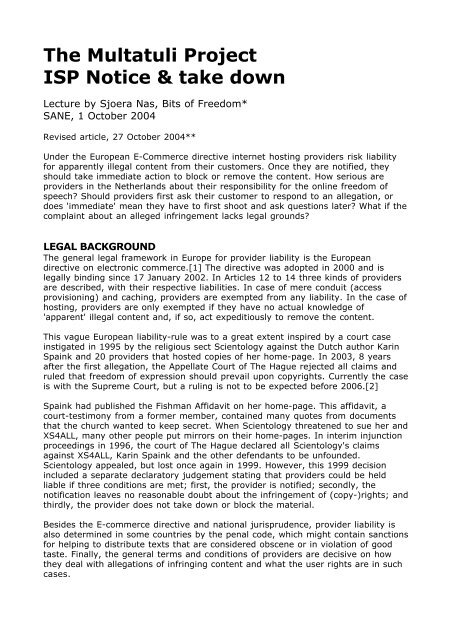 The Multatuli Project: ISP Notice and Takedown - Bits of Freedom