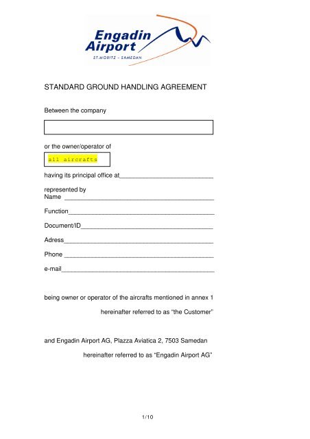STANDARD GROUND HANDLING AGREEMENT - Airport Samedan