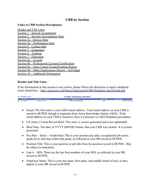 Links to CRB Section Desc