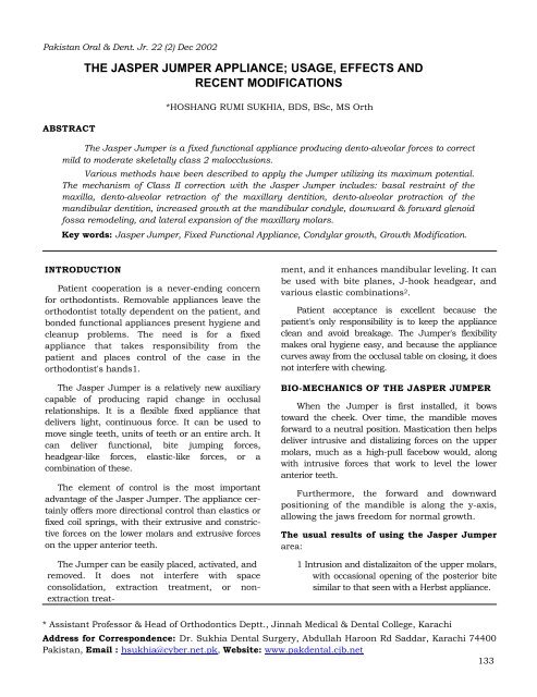 the jasper jumper appliance - Pakistan Oral and Dental Journal ...