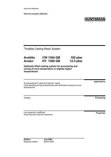 Araldite CW 1304 GB 100 pbw Aradur HY 1300 GB ... - ChemCenters