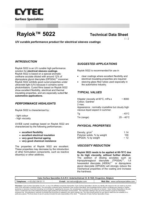 Template TDS with 2 columns - CYTEC Industries