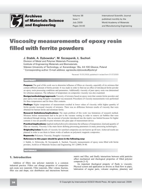 Viscosity measurements of epoxy resin filled with ferrite powders