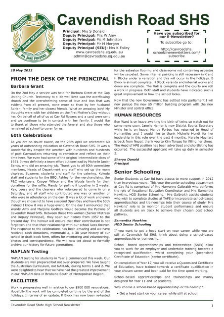 18 May 2012 - Cavendish Road State High School - Education ...