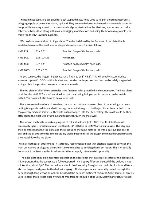 Hinged mast bases are designed for deck stepped ... - Ballenger Spars