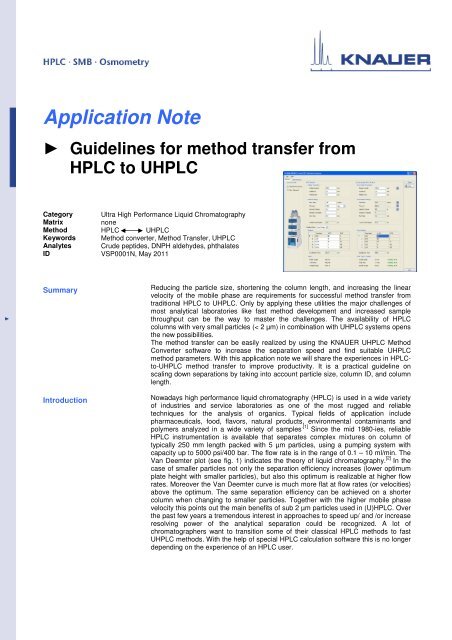 Guidelines for method transfer from HPLC to UHPLC