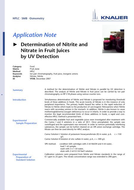 Determination Of Nitrite And Nitrate In Fruit Juices