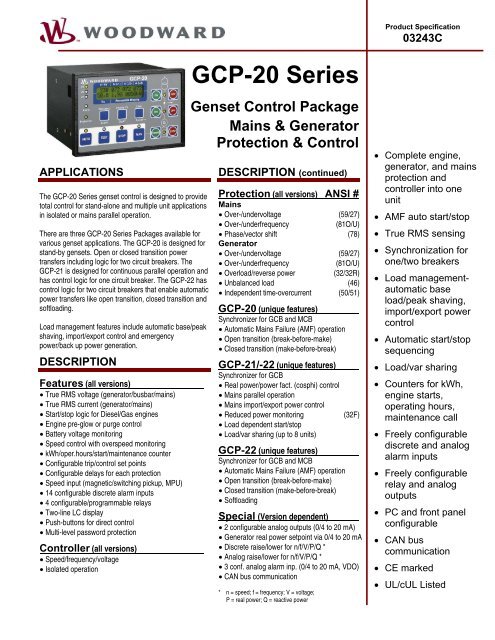 GCP-20 Series Genset Control Package Mains & Generator ...