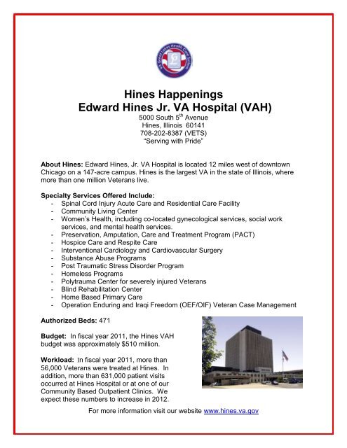 Hines Fact Sheet - Edward Hines, Jr. VA Hospital