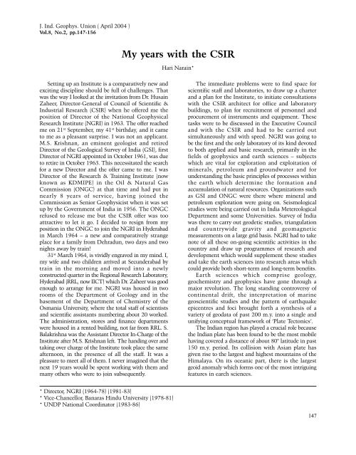 My years with the CSIR - Indian Geophysical Union - IGU
