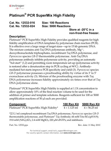 Platinum® PCR SuperMix High Fidelity - Invitrogen