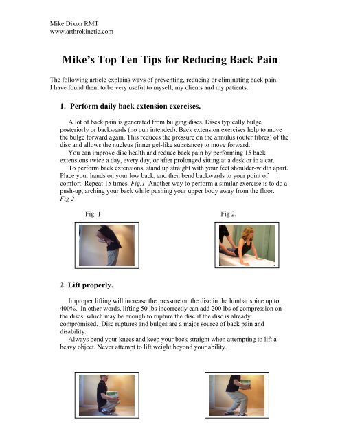 Mike's Top Ten Tips for Reducing Back Pain - Arthrokinetic.com