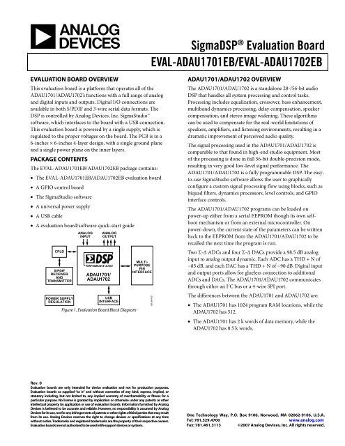 EVAL-ADAU1701EB/EVAL-ADAU1702EB ... - Analog Devices