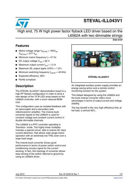 High end, 75 W high power factor flyback LED driver based on ...