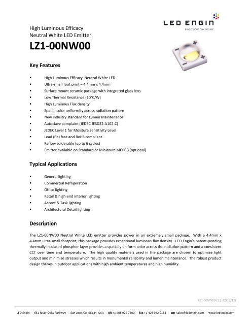 LZ Series - 5W Cool White Data Sheet - LED Engin
