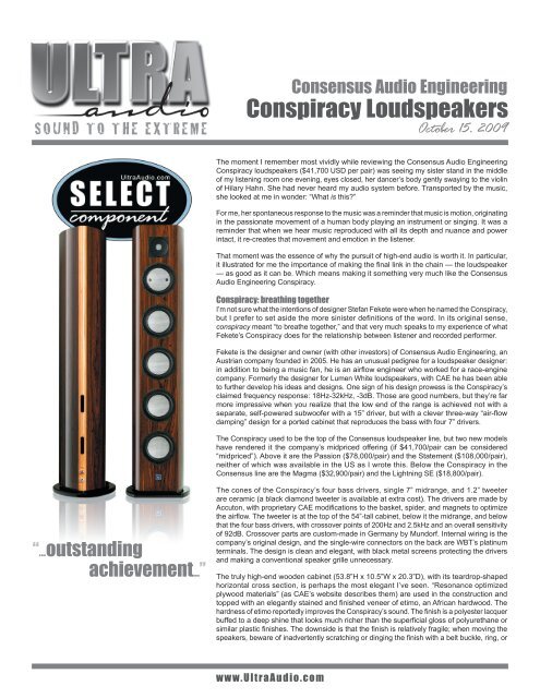 Consensus Audio Engineering Conspiracy Loudspeakers - highend ...