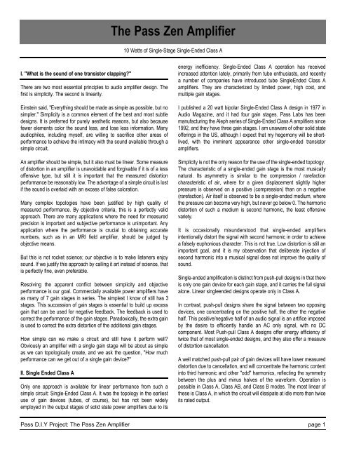 The Pass Zen Amplifier - First Watt