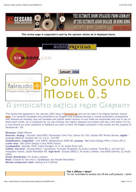 6moons audio reviews: Podium Sound Model 0.5 - Jason Diffusion