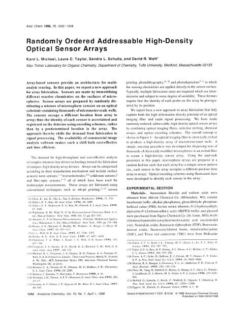 Randomly Ordered Addressable High-Density Optical Sensor Arrays