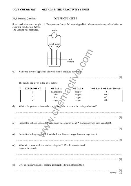 Metals & the Reactivity Series - Chemactive