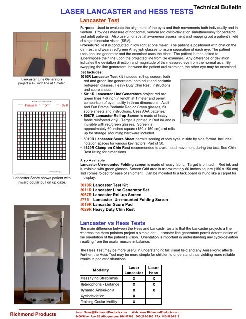 LASER LANCASTER and HESS TESTS - Richmond Products