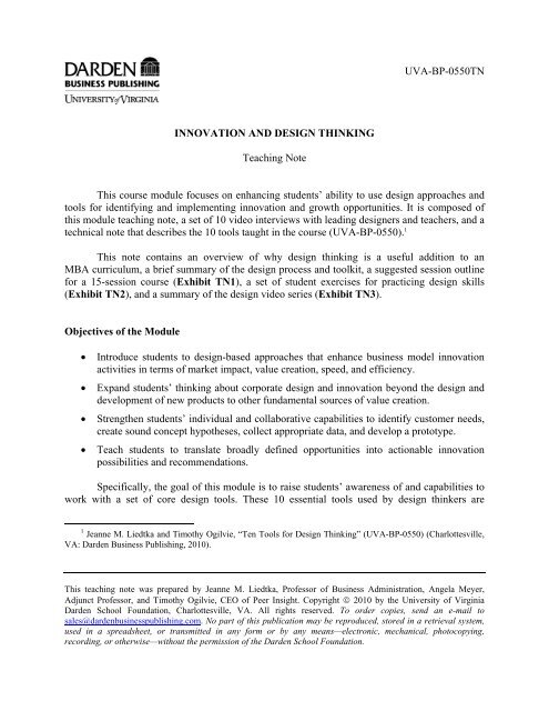 UVA-BP-0550TN INNOVATION AND DESIGN THINKING Teaching ...