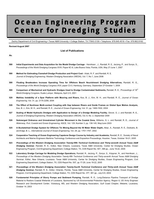 Ocean Engineering Program Center for Dredging Studies