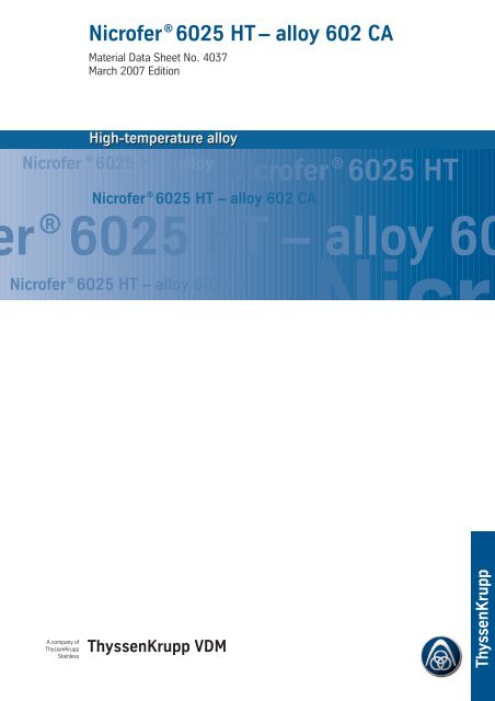 Nicrofer® 6025 HT – alloy 602 CA - ThyssenKrupp VDM USA